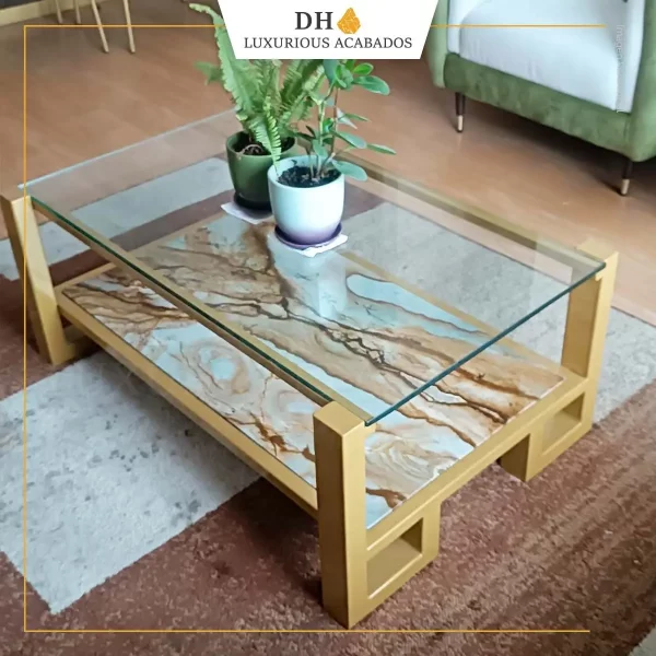 Mesa de Centro Rectangular 95*65*40 (Cuarcita Pietra blue y fierro pintado) - Mármol y granitos ...